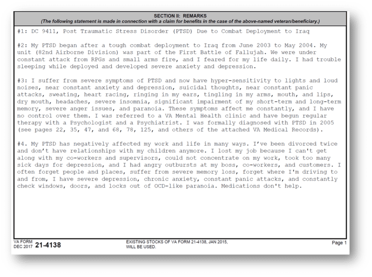 VA Statement In Support Of Claim Example How To Write Powerful VA 