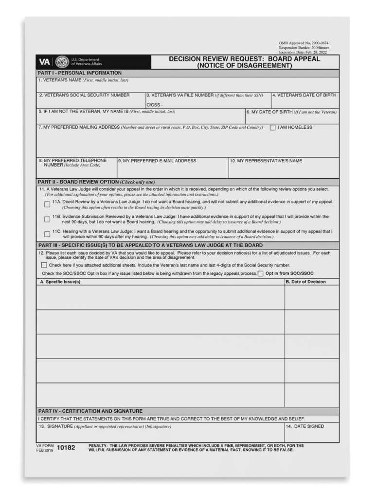 Va Form 10182 Printable Printable Form Templates And Letter